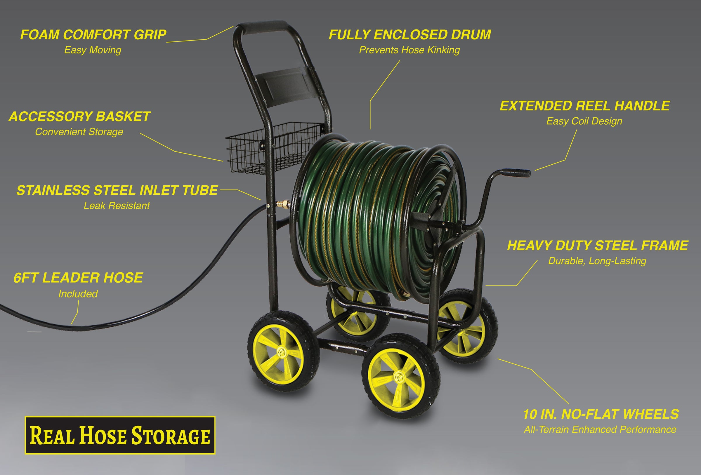 Real Hose Storage 4-Wheel Industrial Hose Wagon
